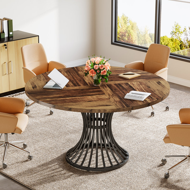 Williston Forge 47 Inch Round Conference Table For 4-6, Conference Room Table With Thickened ...